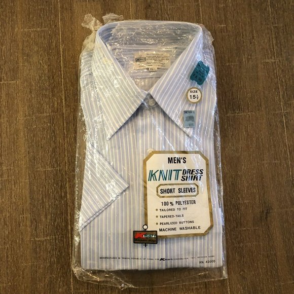 K-Mart | Shirts | Vintage Kmart Knit Short Sleeve Striped Dress Shirt ...